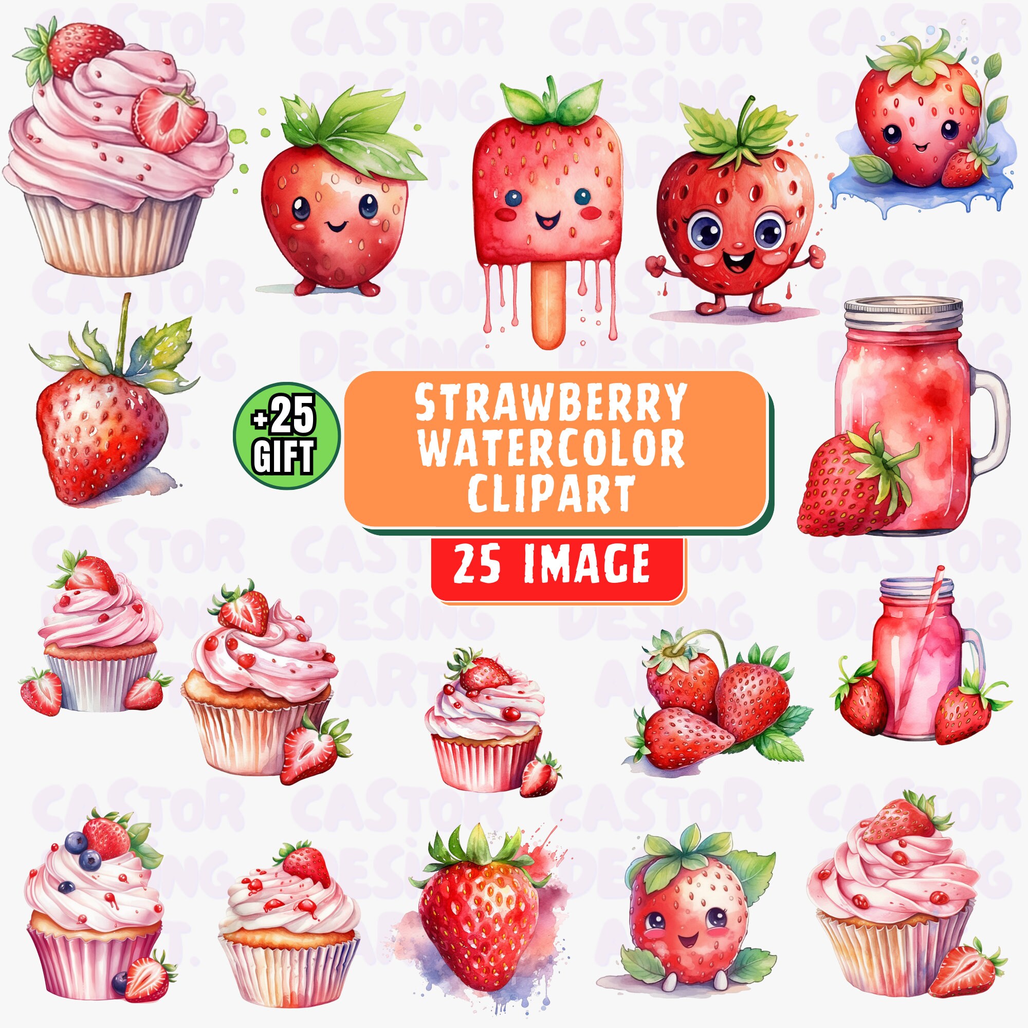 Strawberry Clipart, Watercolor Strawberry PNG, Kawaii Strawberry ...