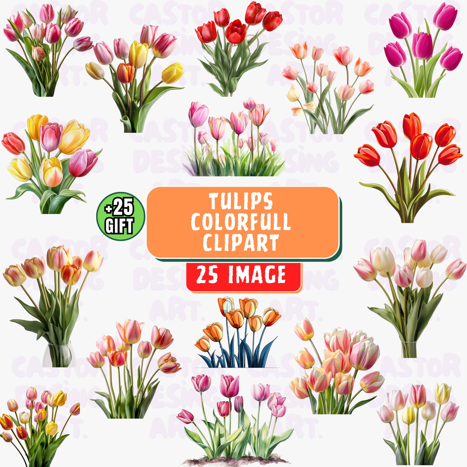 Tulip Clipart, Spring Tulips PNG, Watercolor Tulips PNG, Watercolor ...