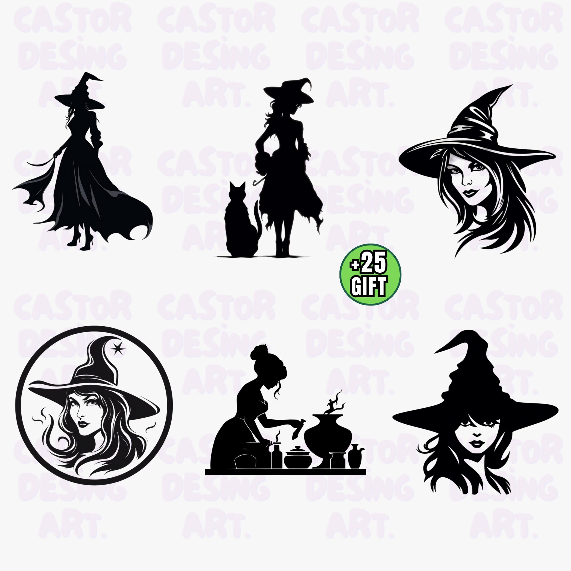 Black Witches Clipart, Witch Sublimation, Halloween Witch Illustration ...