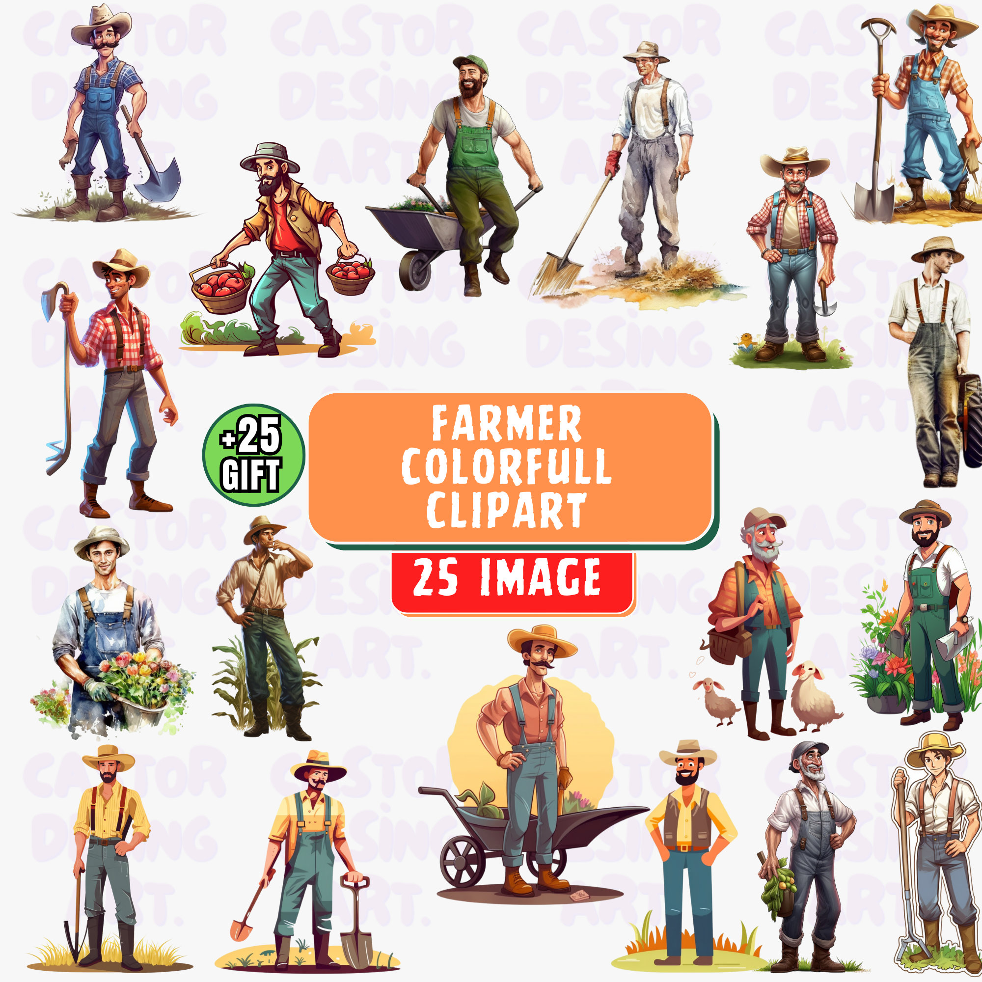 Farmer Colorful Clipart Png Farm Man Clipart Farm Clipart - Etsy