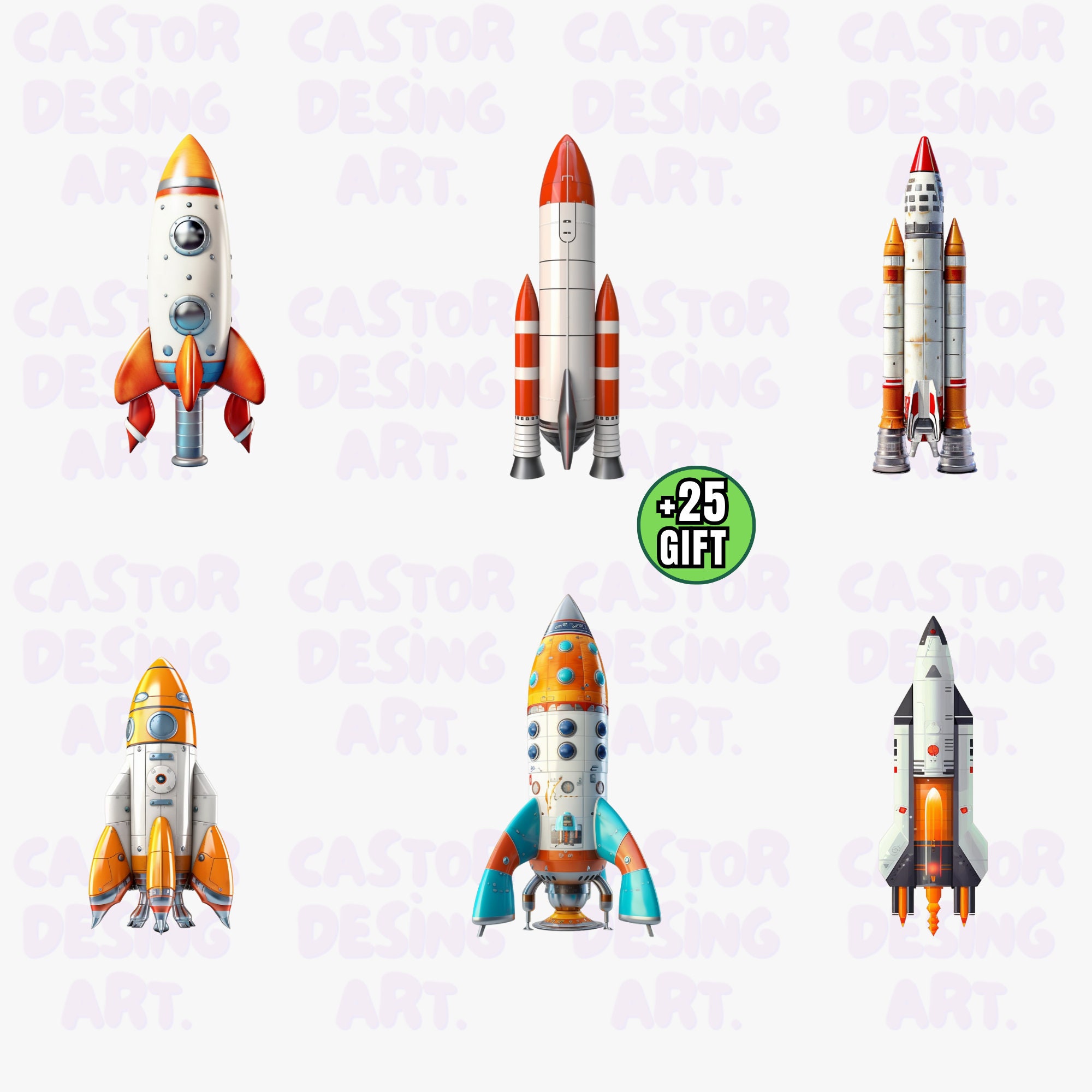 Rocket Realistic Clipart, Space Watercolor Cliparts, Rocket Ships Decor ...