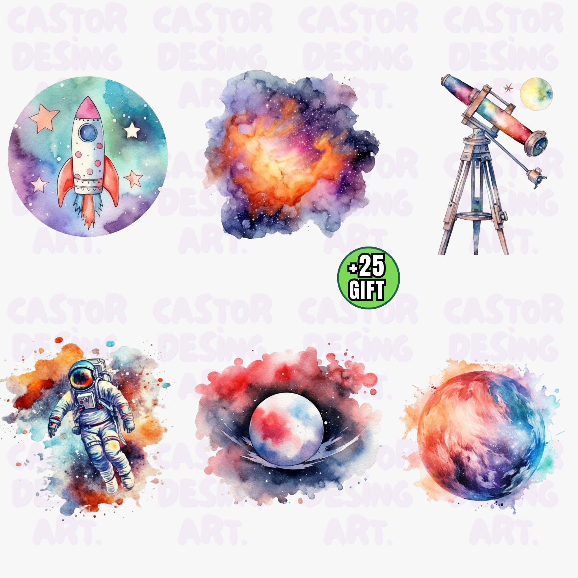 Space Girl Watercolor Clipart, Girly Space Watercolor Clipart, Girl ...