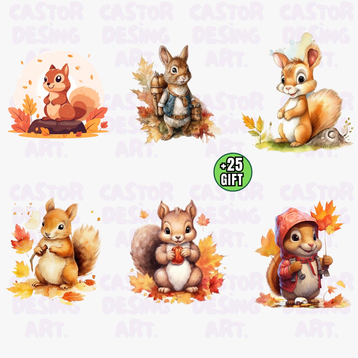 Autumn Squirrels Clipart Watercolor Squirrel Clipart - Etsy