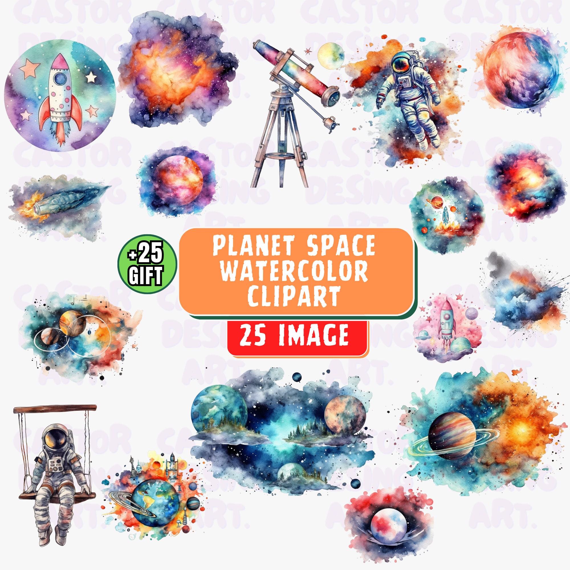 Space Girl Watercolor Clipart, Girly Space Watercolor Clipart, Girl ...