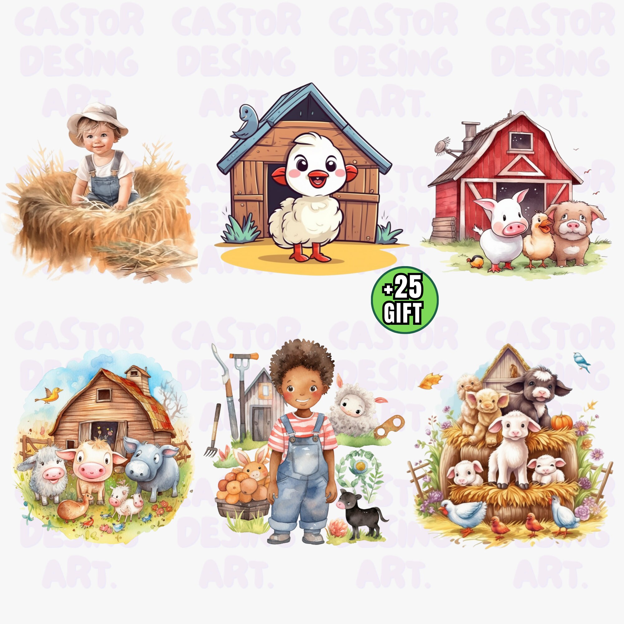 Watercolor Farm Animals Clipart Set, Cute Baby Farm Animals Clipart ...
