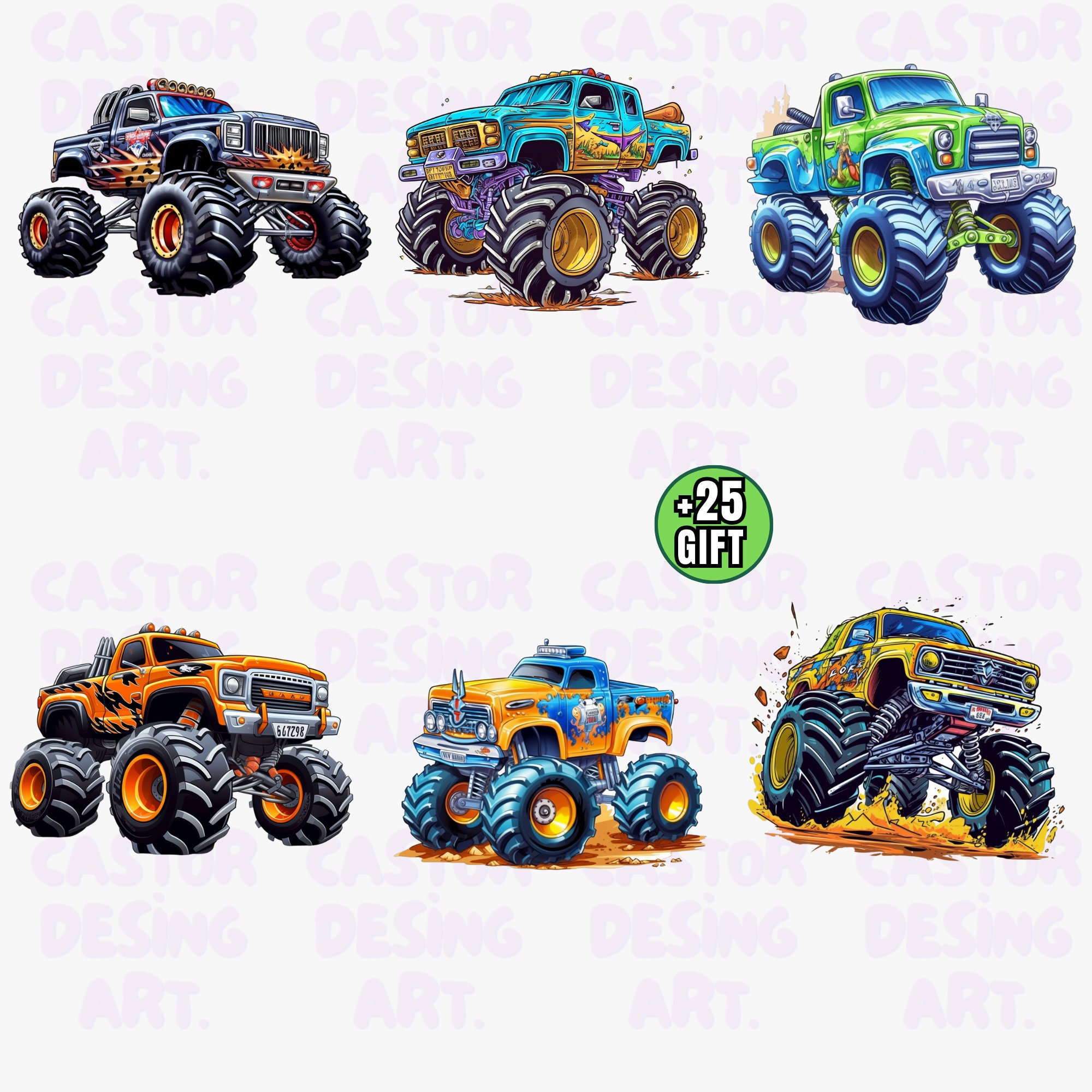 Clipart Monster Truck Watercolor, Monster Trucks Bundle, Monster Truck ...