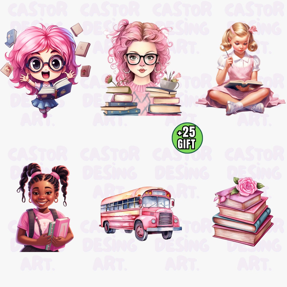 School Pink Watercolor Clipart, Back to School Cliparts, Pink School ...