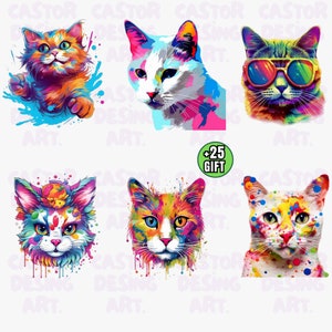 Cat Colorful Clipart, Cat Clip Art Head Multi Colors, Cat Bundle, Cat ...
