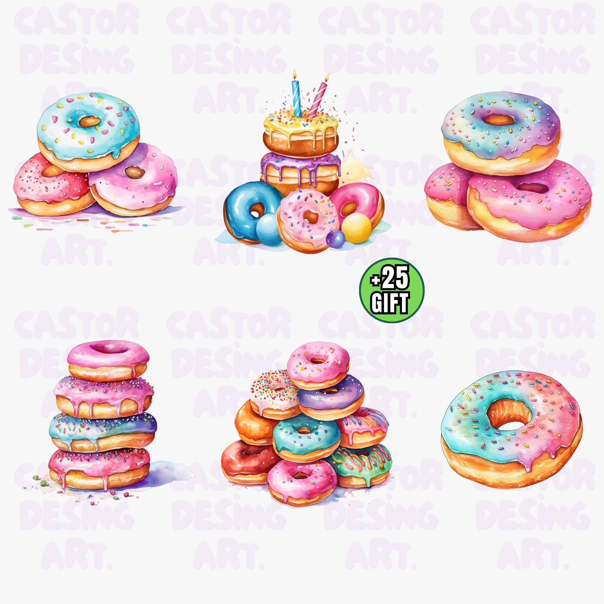 Donut Watercolor Clipart, Sweet Bakery Food Clipart, Donut Birthday ...