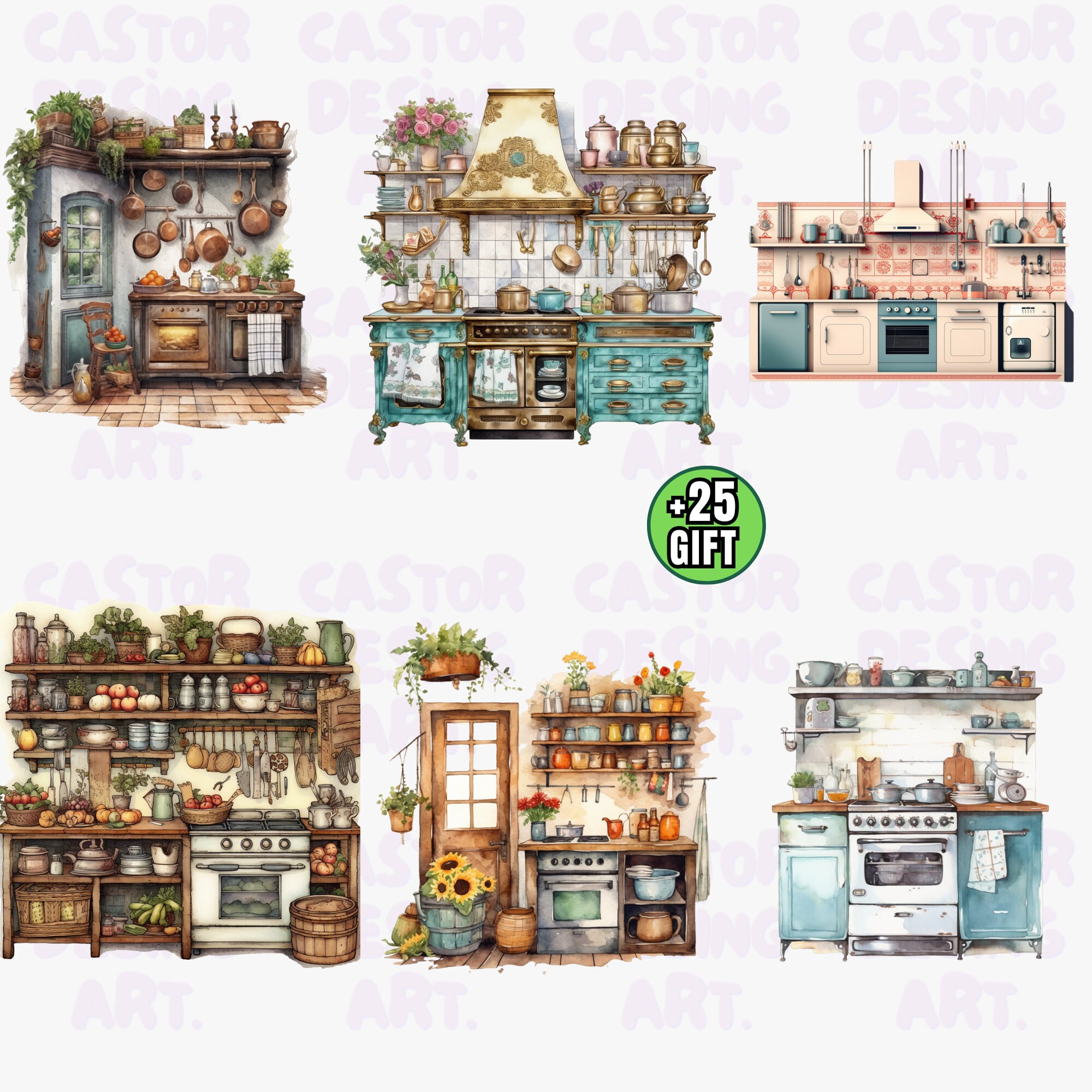 Watercolor Rustic Cooking Clipart Bundle Kitchen Clipart - Etsy