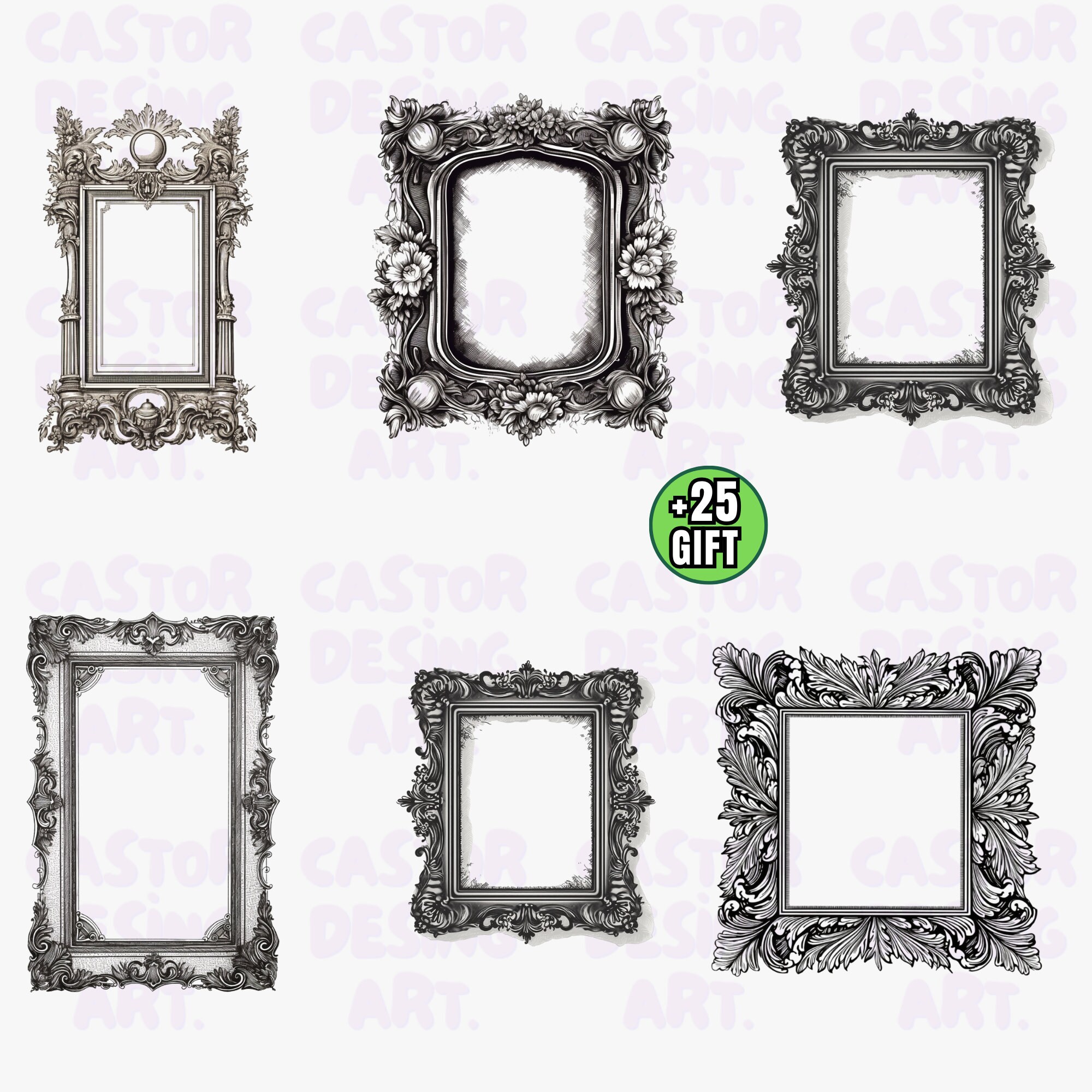 Old Gold Book Frames Clipart Vintage Antique Ornamental - Etsy