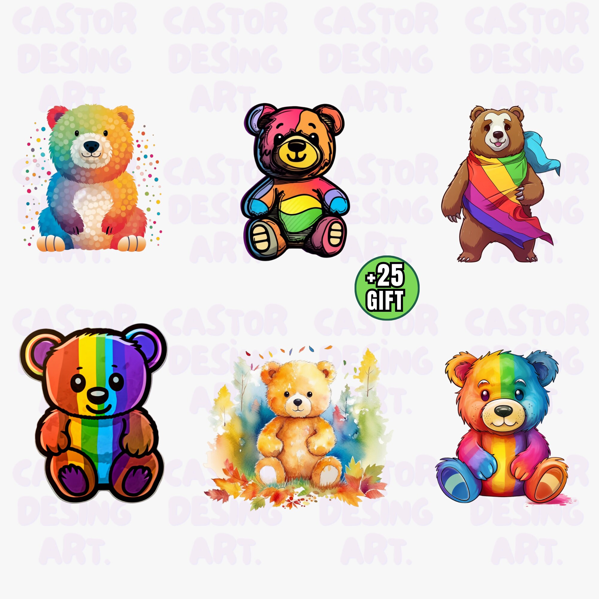 Rainbow Bear Clipart, Watercolour Bright Rainbow Bears Clipart, Kawaii ...