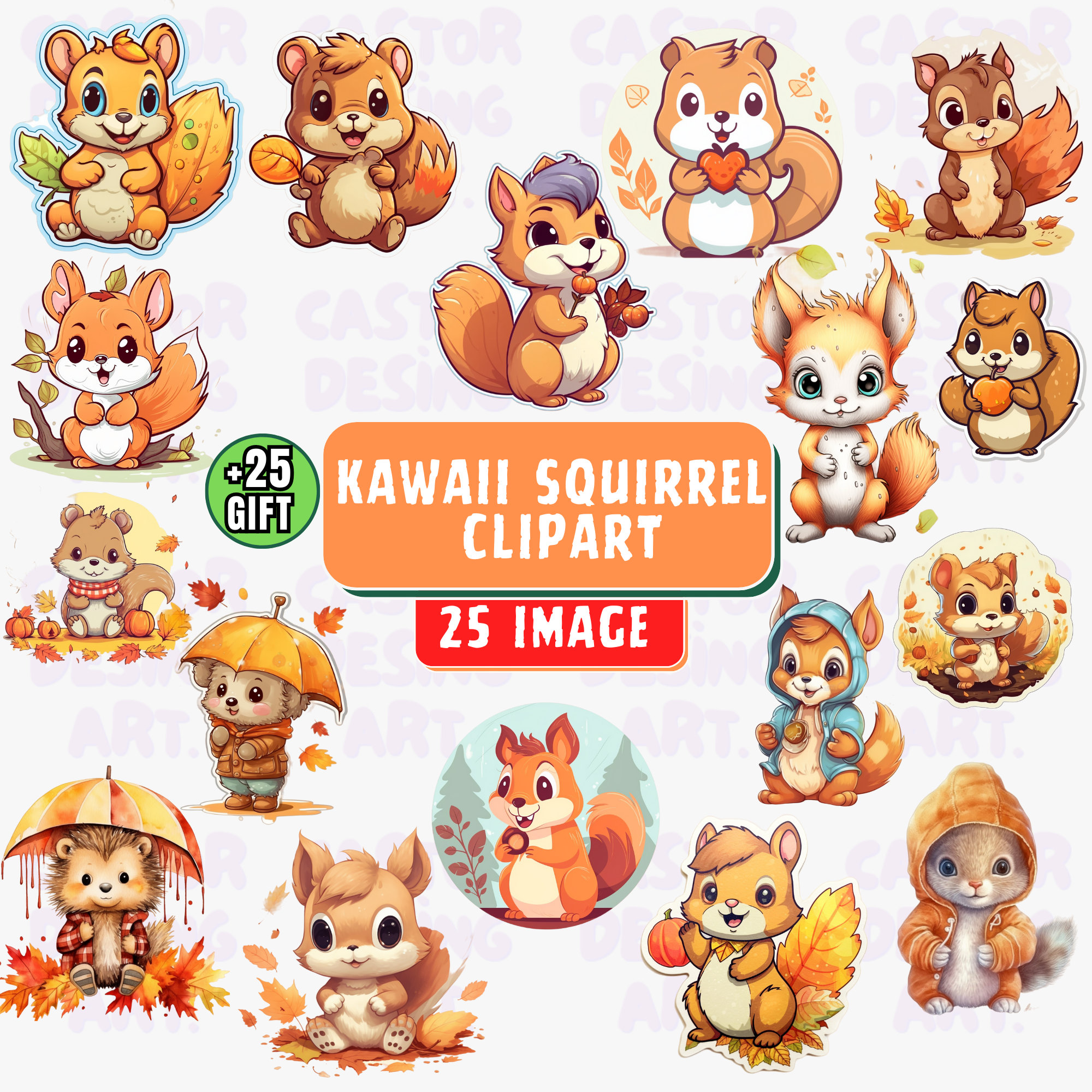 Kawaii Squirrel Clipart, Squirrel PNG, Cute Squirrel Clipart, Cute ...