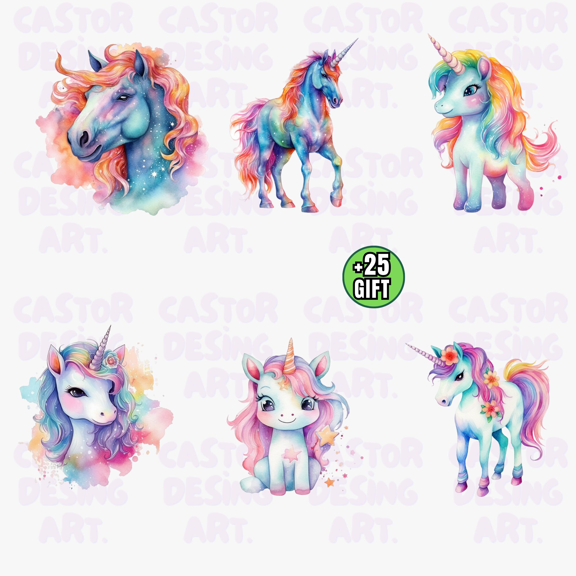 Unicorn Cute Watercolor Clipart, Cute Unicorns Clipart, Rainbow Png ...