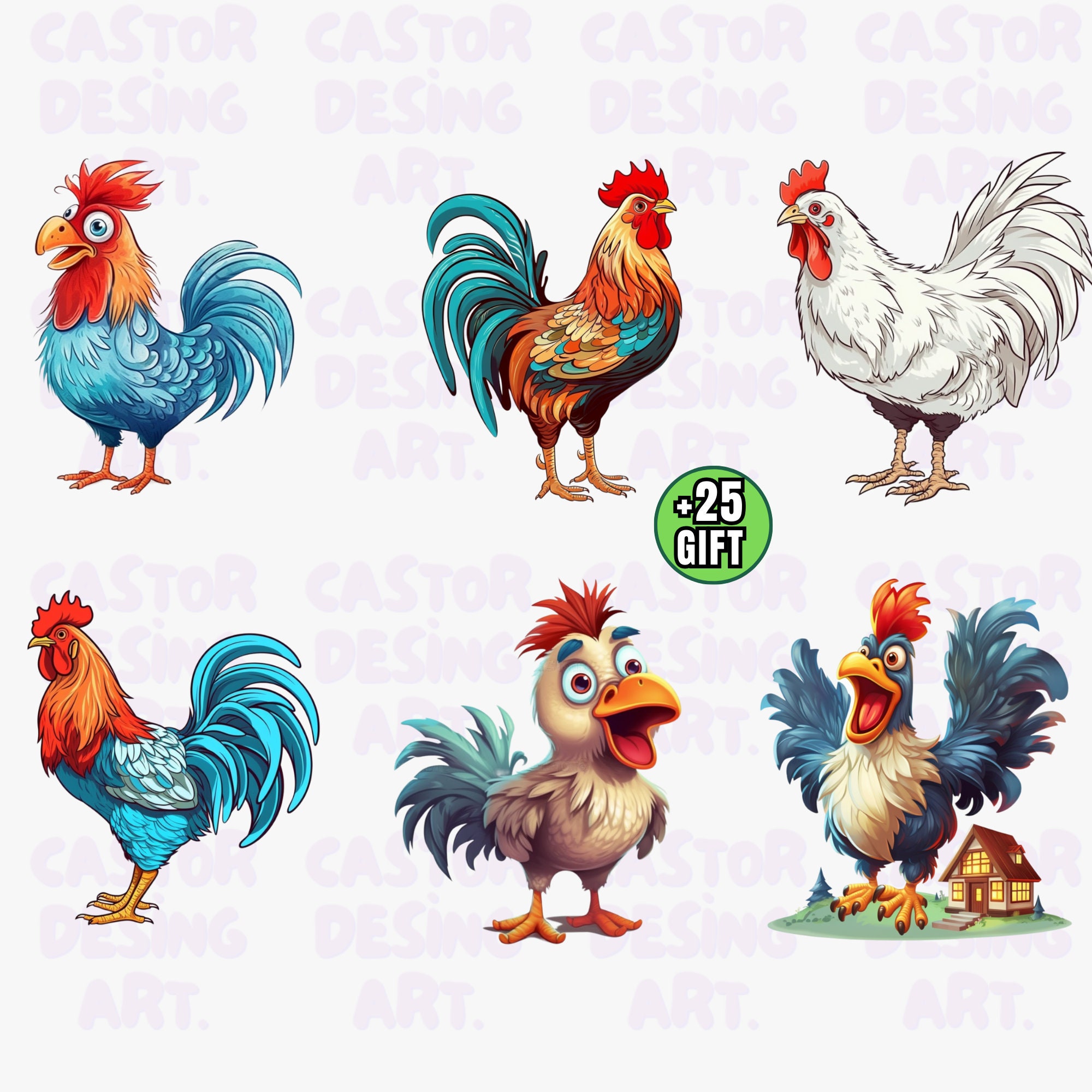 Chicken Colorful Cute Clipart, Farm Animal Clipart, Chicken Clipart ...