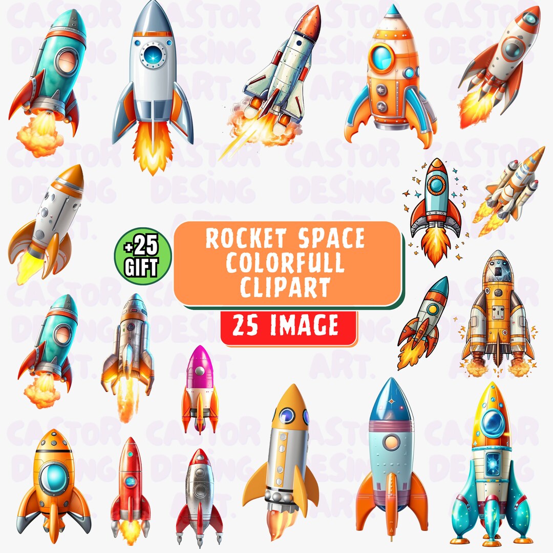 Rocket Space Colorful Clipart, Watercolor Psychedelic Planets, Planets ...