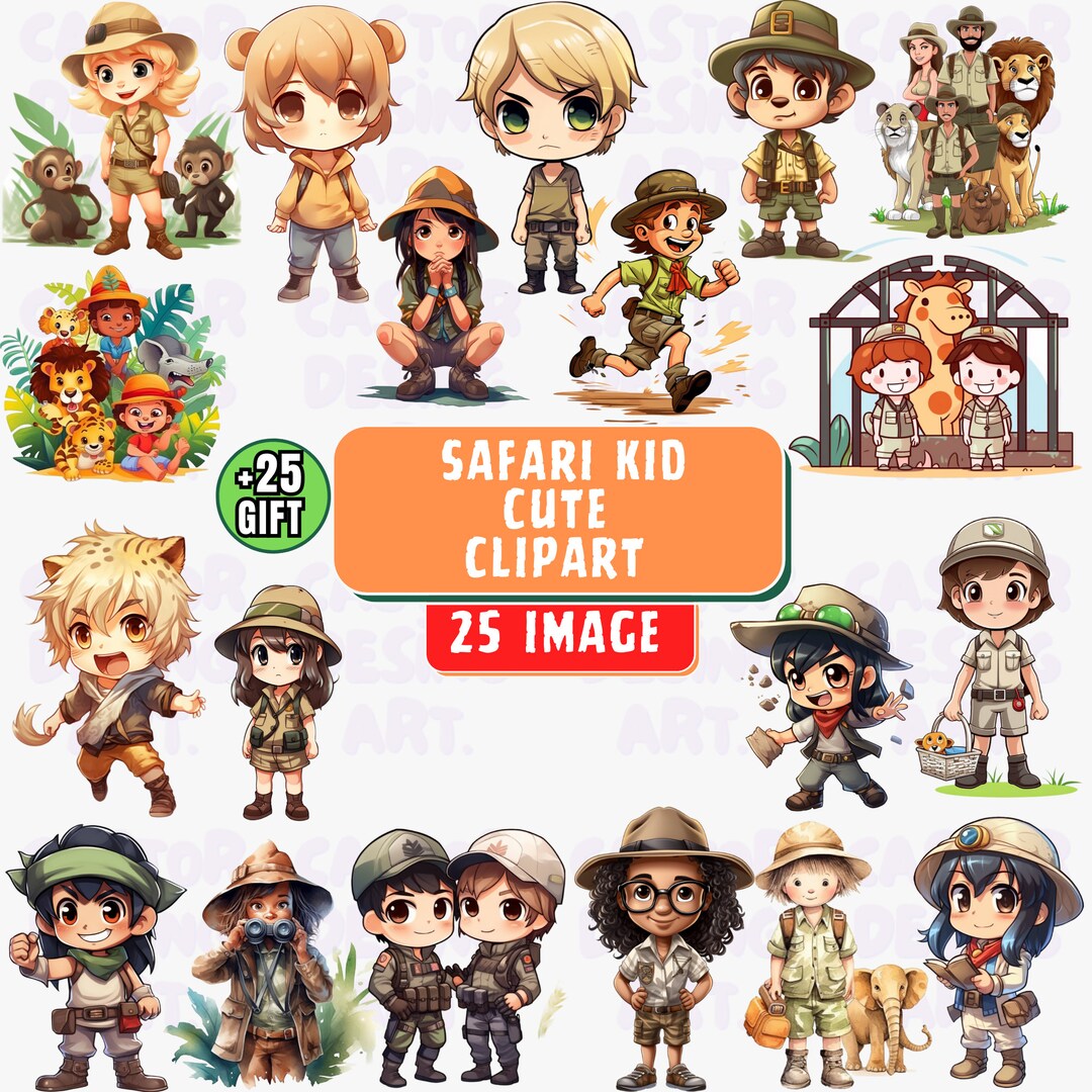 A Little Children İn a Safari, Safari Clipart Png, Watercolor Safari ...