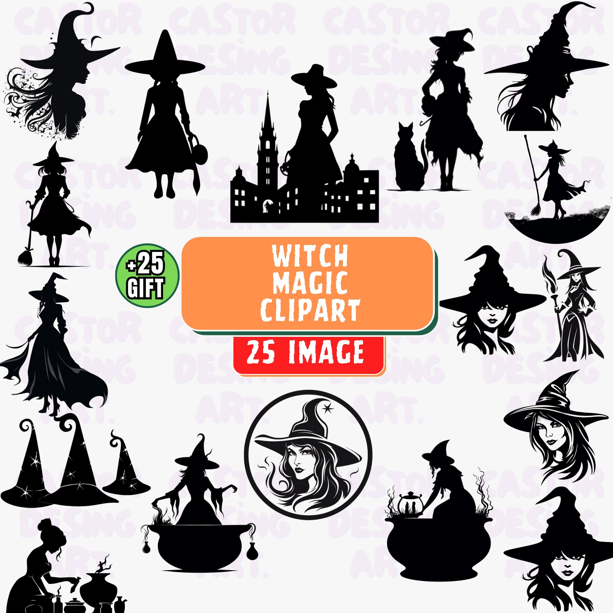 Black Witches Clipart, Witch Sublimation, Halloween Witch Illustration ...