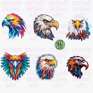 Colorful Eagle Clipart, Watercolor Bald Eagle Clipart, Alpine Forest ...