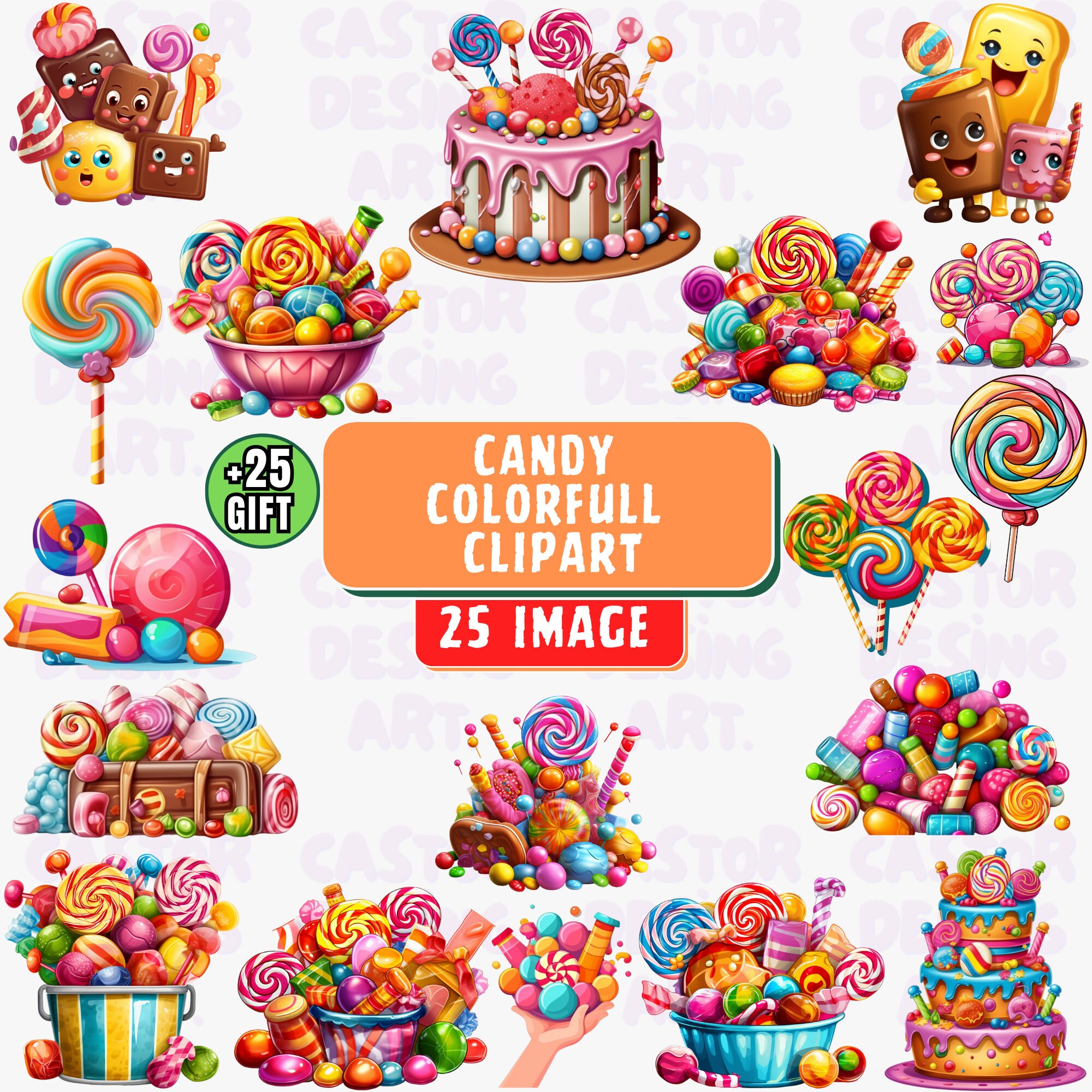 Rainbow Sweets Watercolor Clipart, Fantasy Candies, Pastel Birthday ...