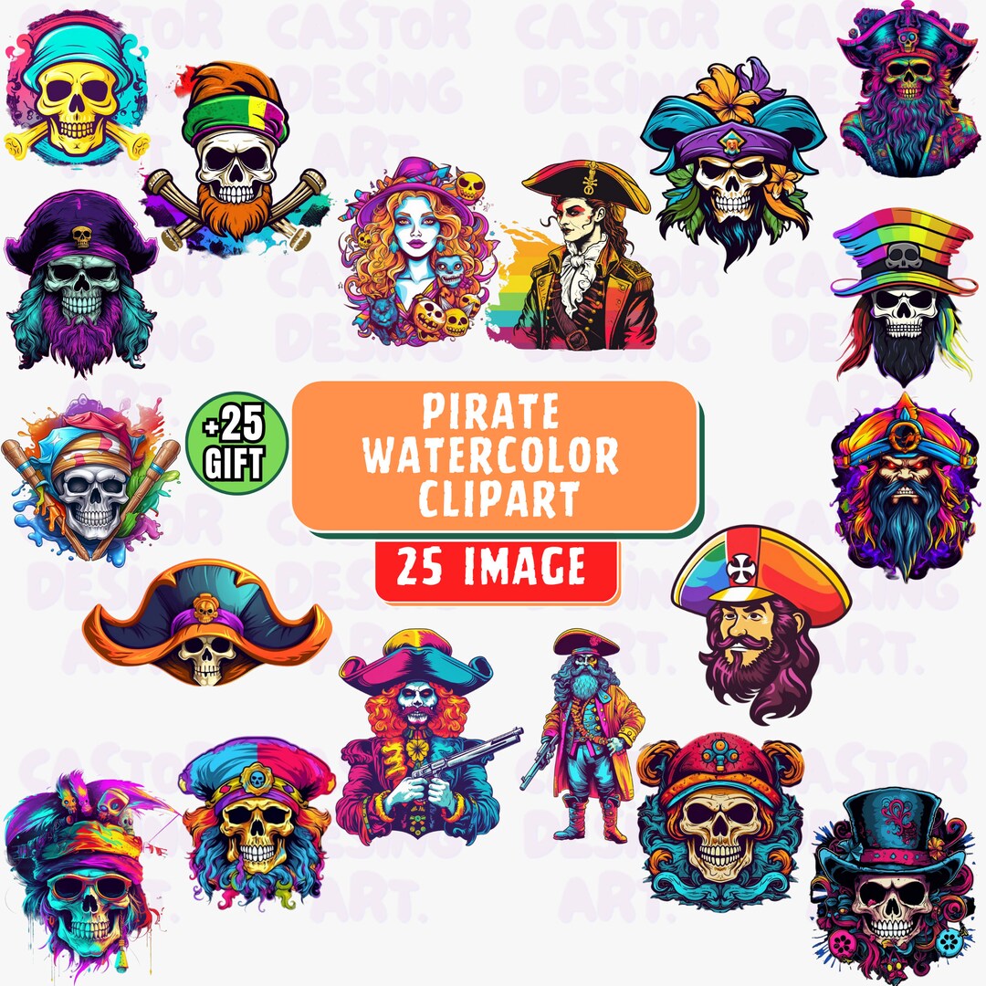 Pirate Colorfull Clipart, Pirate Clipart Bundle, Pirate Ship Clipart ...