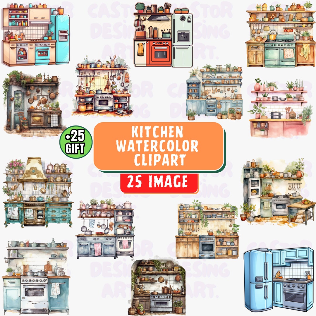 Watercolor Rustic Cooking Clipart Bundle, Kitchen Clipart, Spring ...