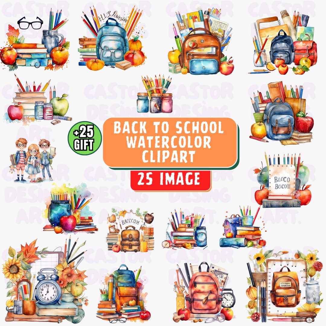 Back to School Clipart, School Clipart Set, School Supplies Clipart Set ...