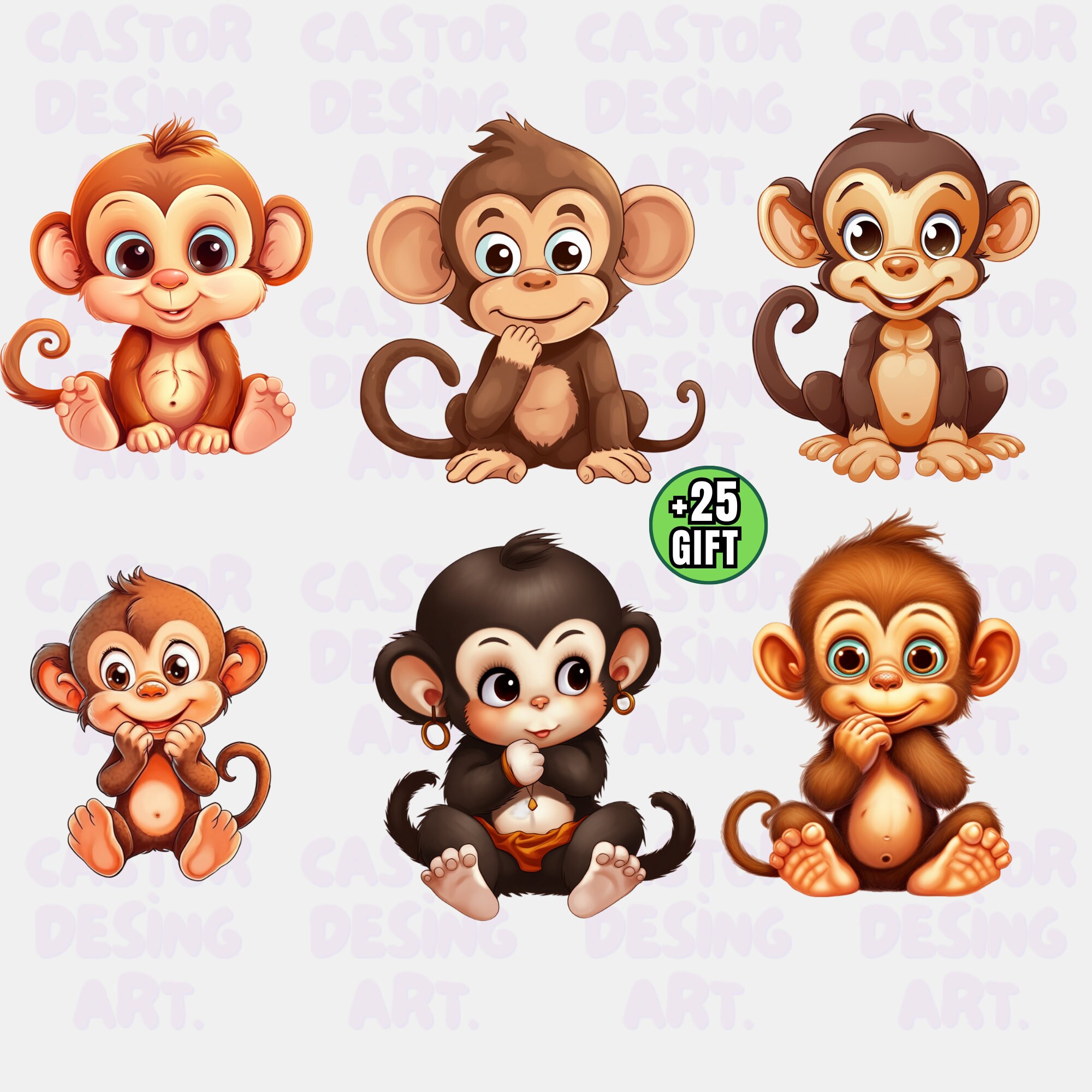 Monkeys Cute Watercolor Clipart Bundle Jungle Animals Cute - Etsy