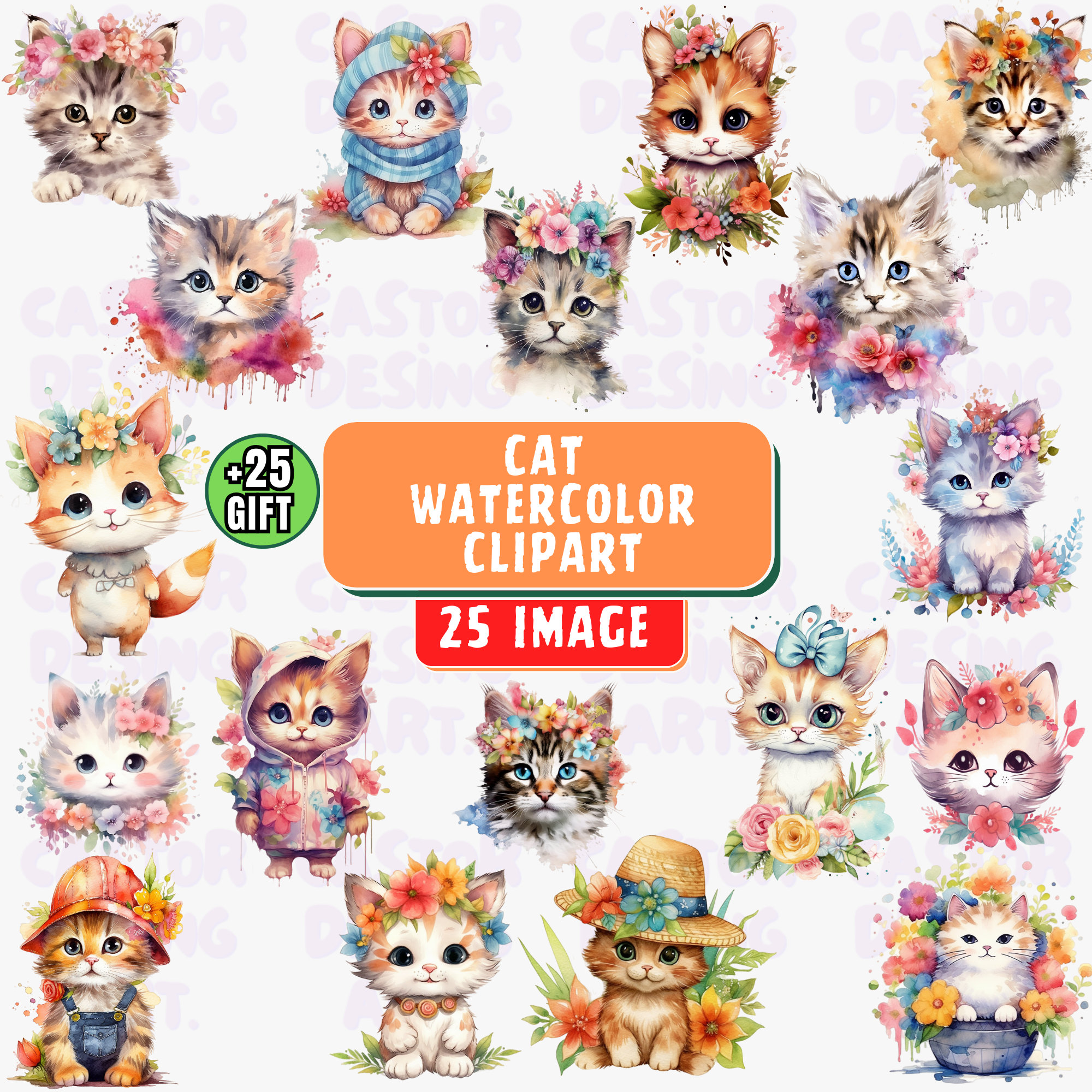Cat Watercolor Clipart Watercolor Cats PNG Bundle Cats - Etsy