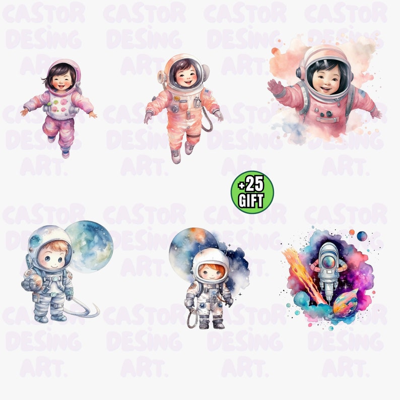 Space Girl Watercolor Clipart, Girly Space Watercolor Clipart, Girl ...