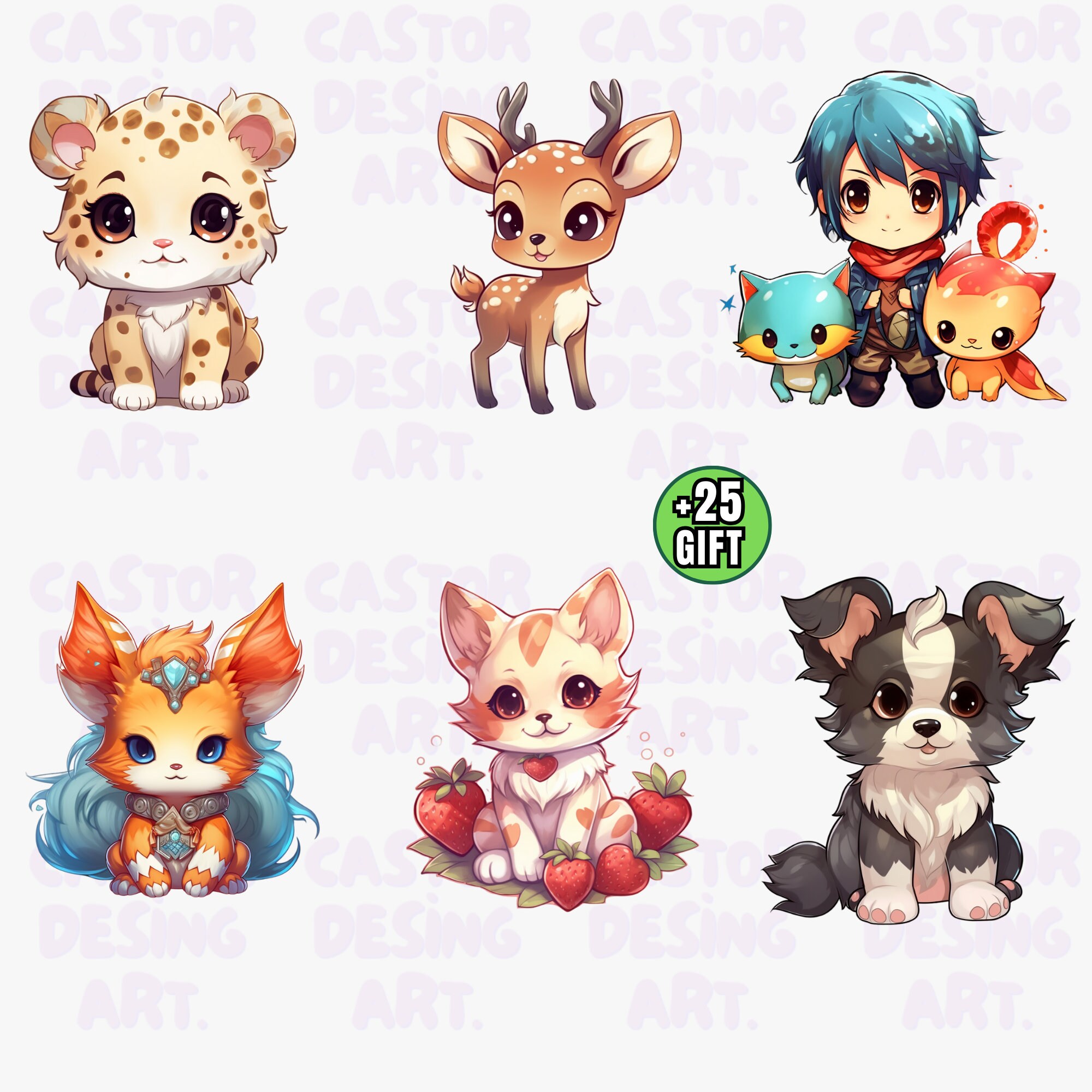 Cute Kawaii Cartoon Clipart for Kids, Kawaii Animal Clipart Bundle ...