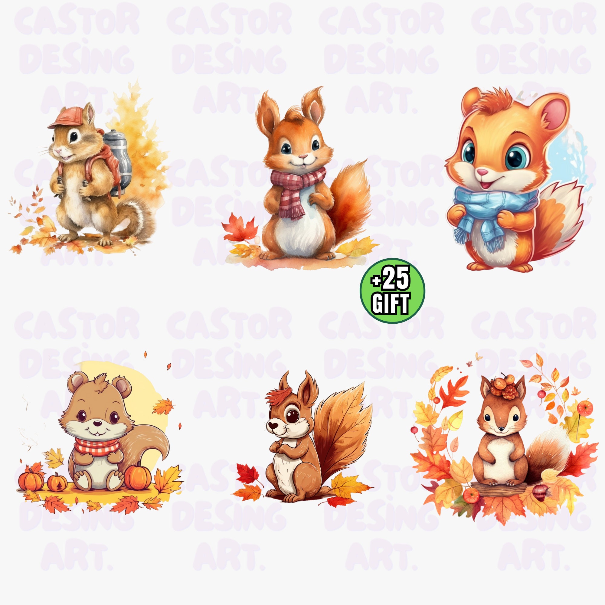Autumn Squirrels Clipart, Watercolor Squirrel Clipart, Squirrel Clipart ...