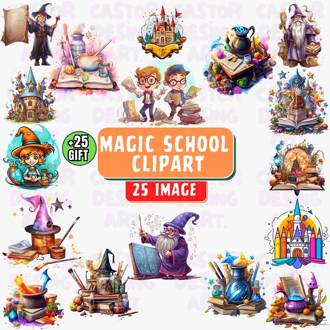 Watercolor Magic School Clipart, Witch and Wizard Supplies, Halloween ...