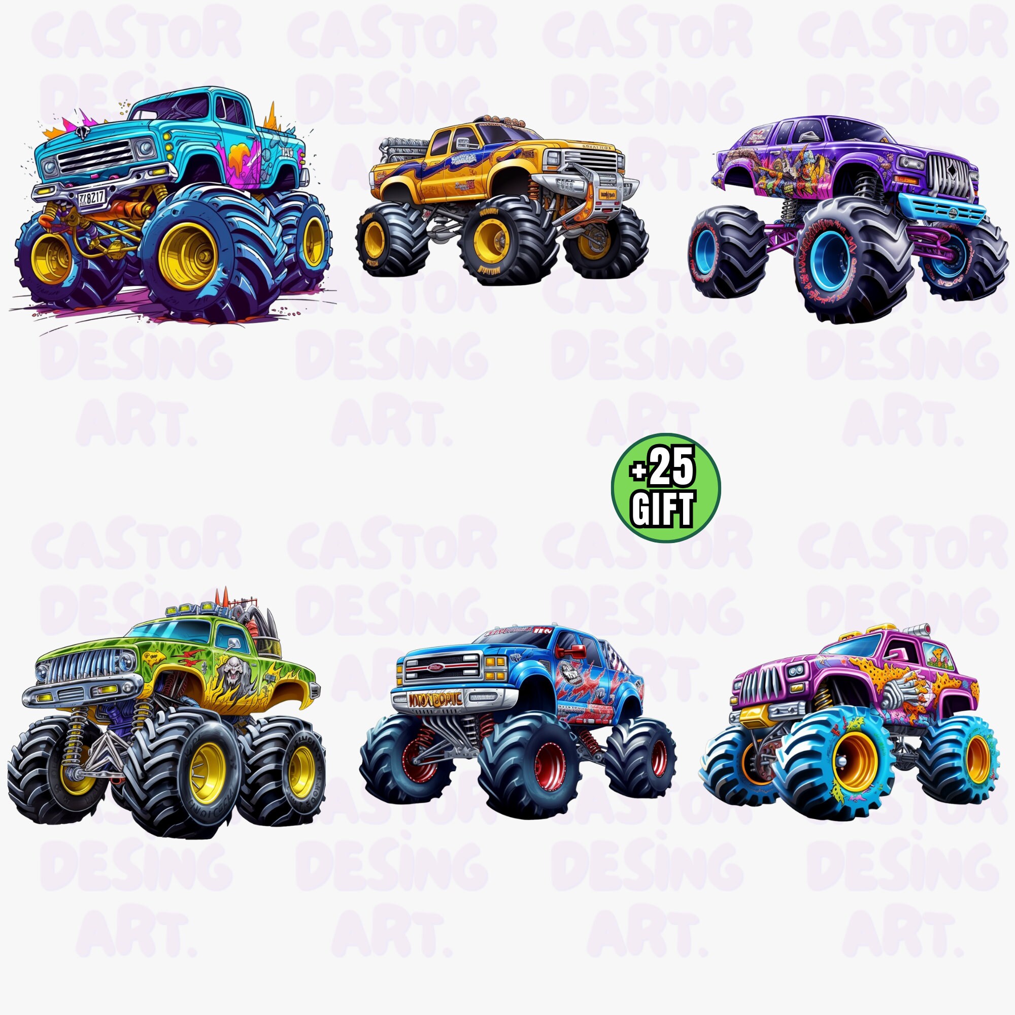 Clipart Monster Truck Watercolor, Monster Trucks Bundle, Monster Truck ...