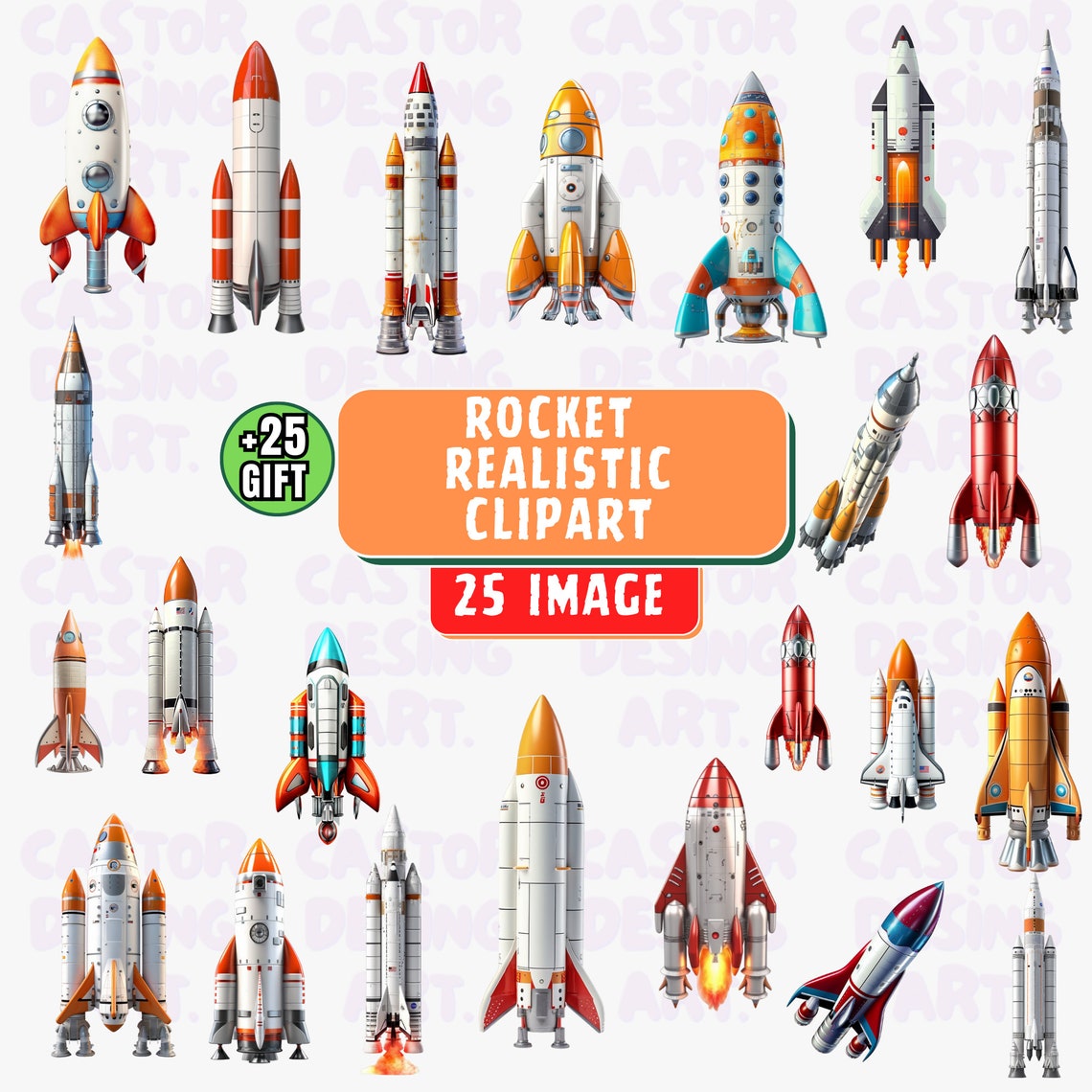 Rocket Realistic Clipart, Space Watercolor Cliparts, Rocket Ships Decor ...