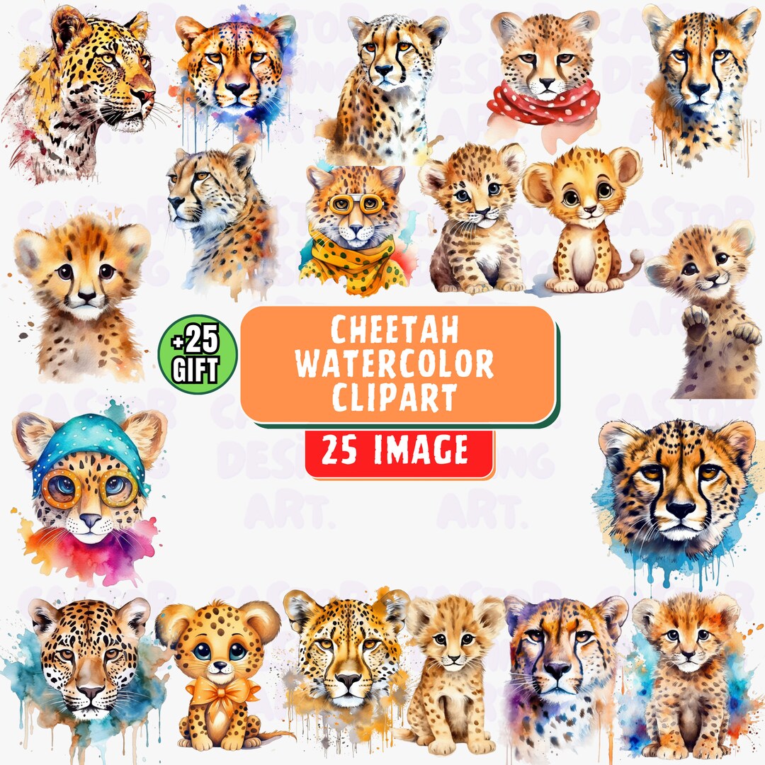 Magic Cheetah Leopard Clipart, Watercolor Clip Art, Cheetah Clipart ...
