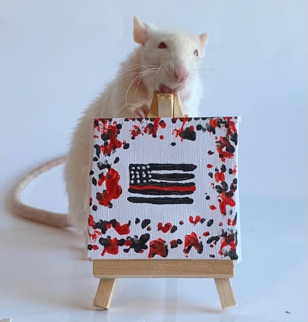 Thin Red Line Flag Rat Painting Rat Art Firefighter Gift Rat Painting ...