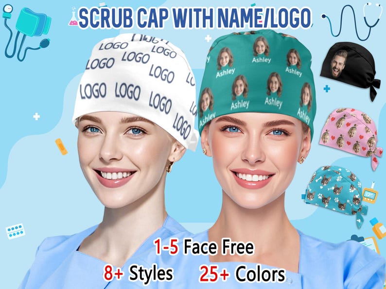 Personalized Scrub Caps for Women Men Custom Surgical Scrub Hats With ...