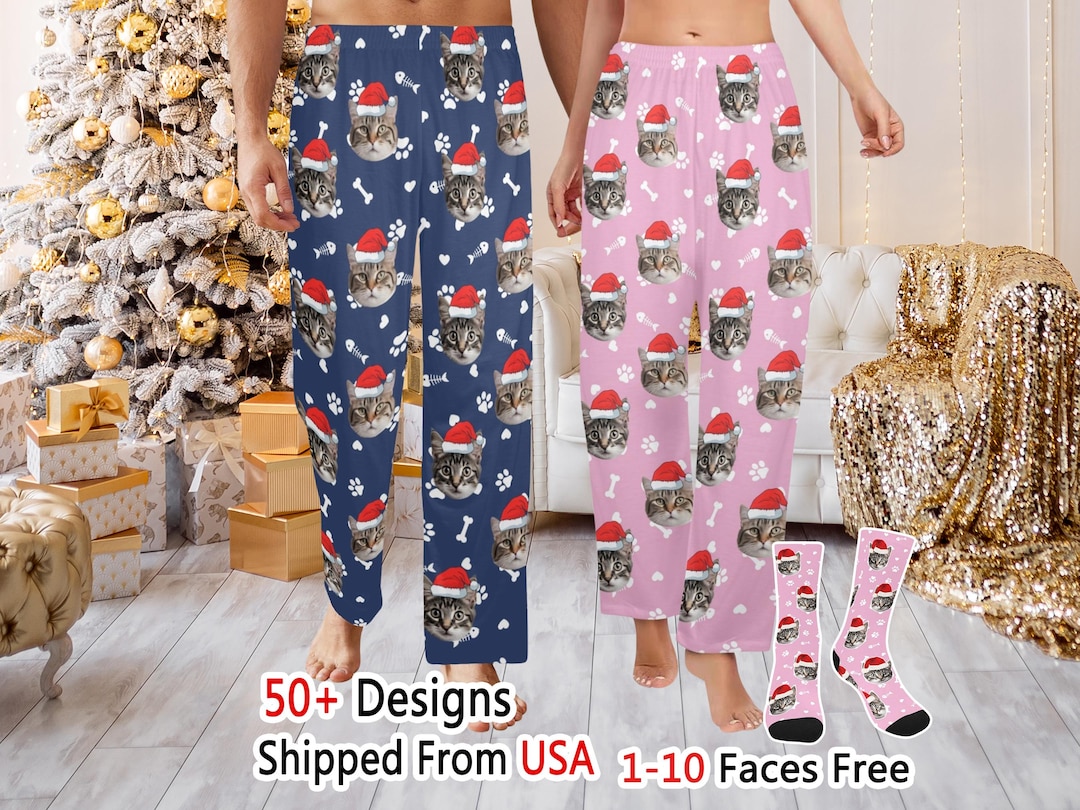 Personalized Pajama Pant With Cat Picture, Custom Cat Pajama Pants, Cat ...