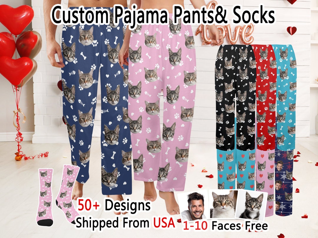 Personalized Pajama Pant With Cat Picture, Custom Cat Pajama Pants, Cat ...