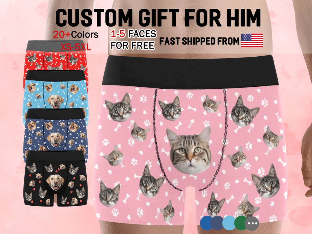 Custom Cat Face Boxer Briefs for Men, Cat Face Boxer, Underwear With ...