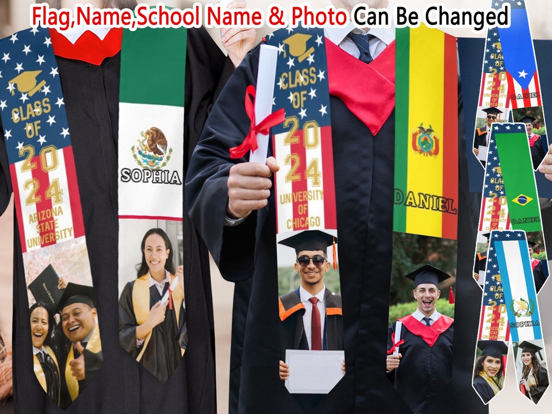 Personalized Mixed Two Flag Grad Stole, Custom Graduation Sash Class of ...