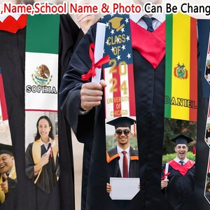 Personalized Mixed Two Flag Grad Stole, Custom Graduation Sash Class of ...