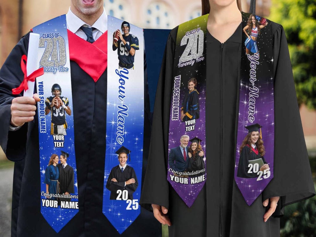 Custom Graduation Stole With Photos, Personalized Text Grad Stole Sash ...