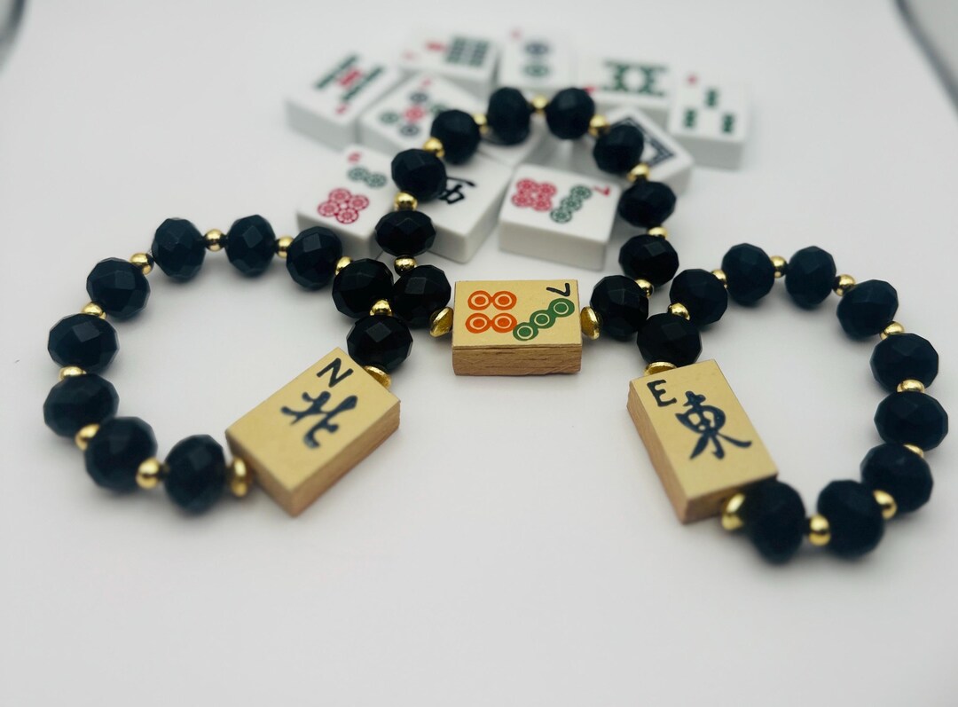 Black Glass Rondelle Beaded Mahjong Bracelet - Etsy