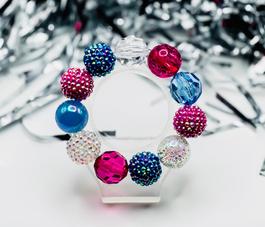 Gender Reveal Bubblegum Bead Bracelet: Blue, Pink Rhinestone Bling - Etsy