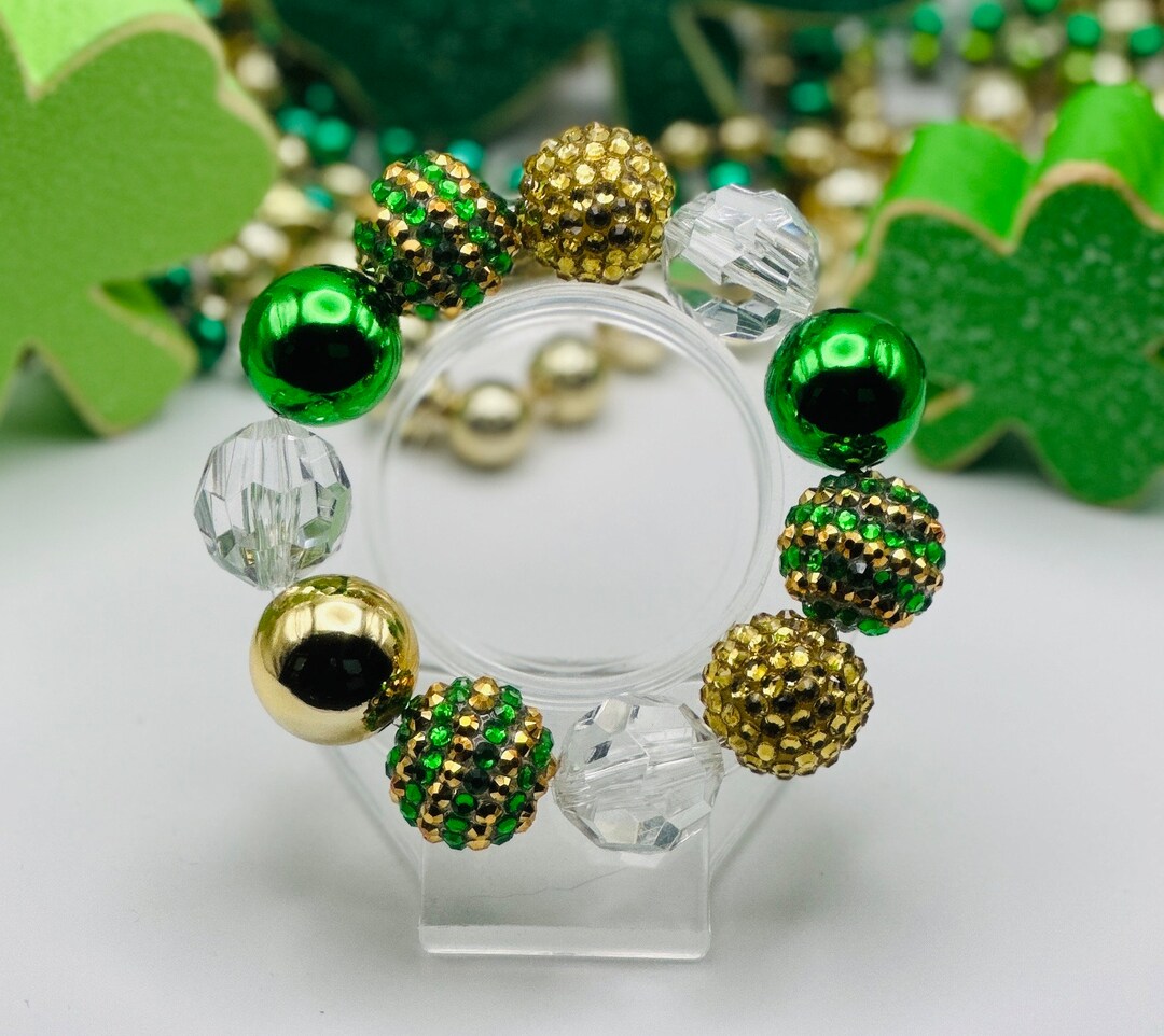 St Patrick's Day Bracelet: Green & Gold Chunky Bead Design - Etsy