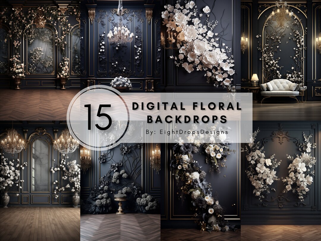 15 Digital Backdrops, Black Floral Backdrop, Maternity Backdrop ...