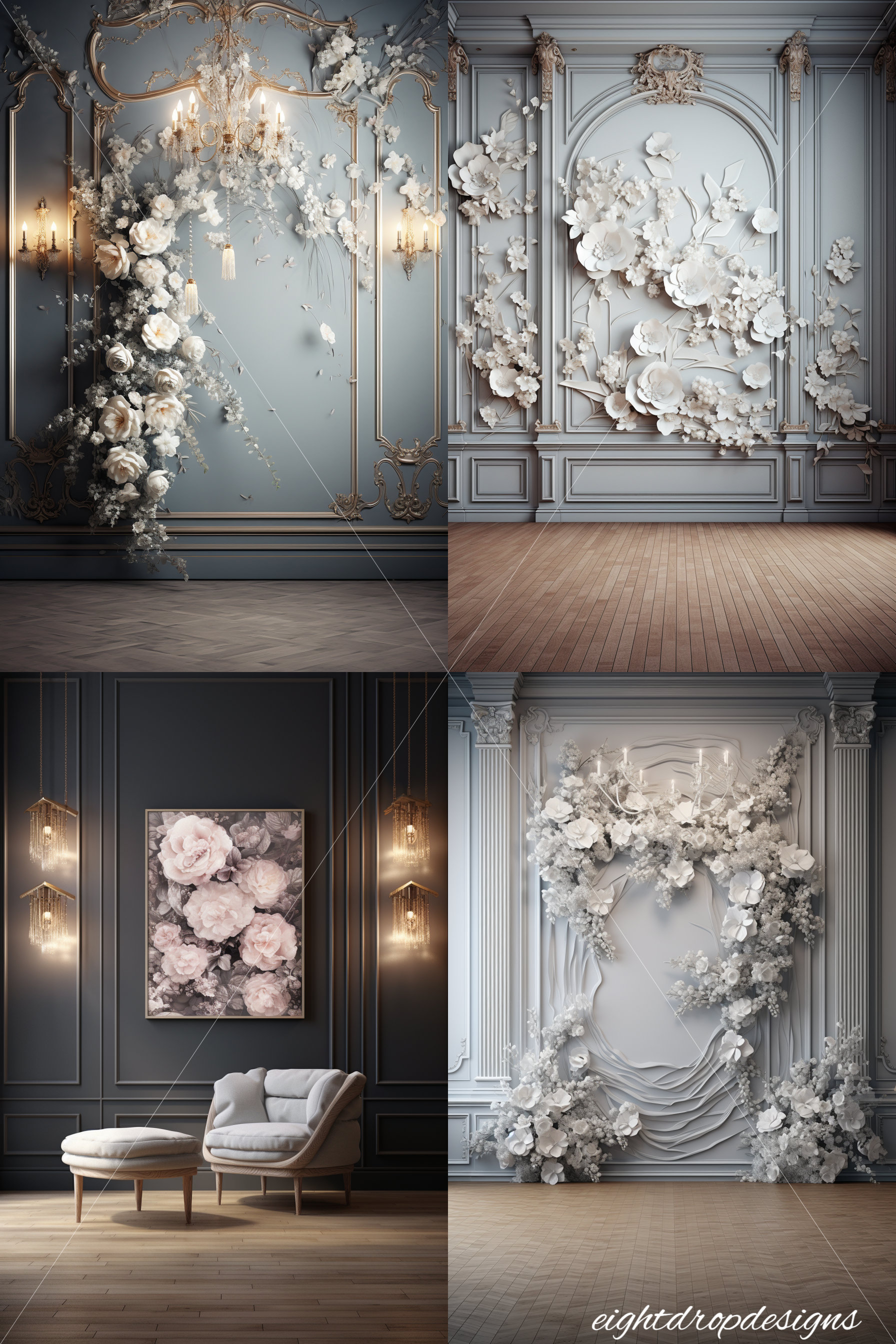 15 Digital Backdrops, Dark Floral Backdrop, Maternity Backdrop Overlays ...
