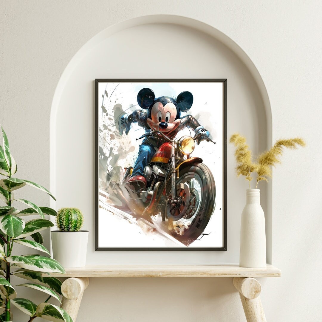 Disney Prints, Mickey Mouse Motorcycle Print, Disney Art Print, Nursery ...